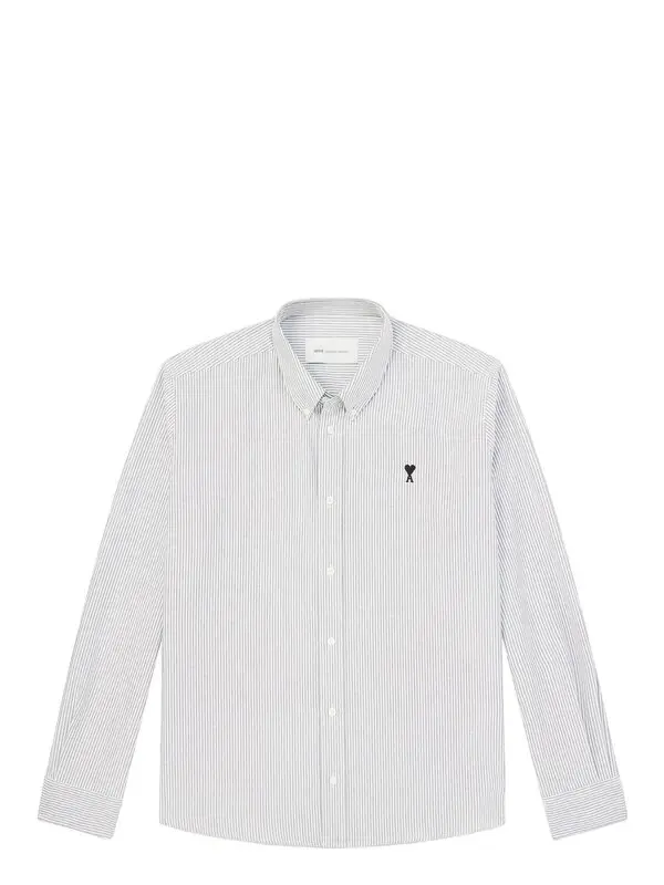 Ami Button-down Collar Logo-embroidered Cotton Oxford Shirt - Gray