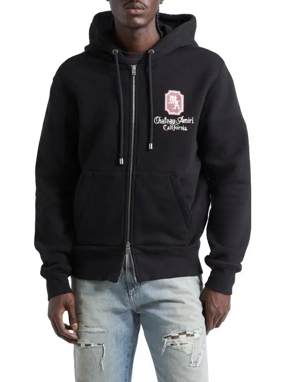 Amiri Chateau Logo Full Zip Fleece Hoodie - Black Archived