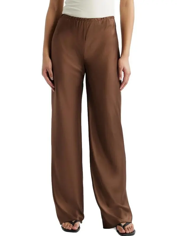 REFORMATION Gale Bias Cut High Waist Satin Pants - Pinecone
