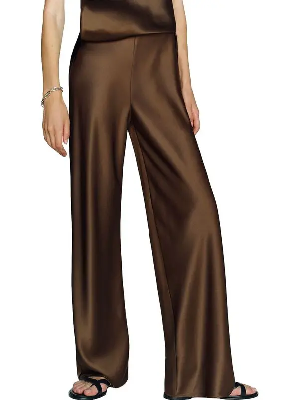 REFORMATION Gale Bias Cut High Waist Satin Pants - Pinecone