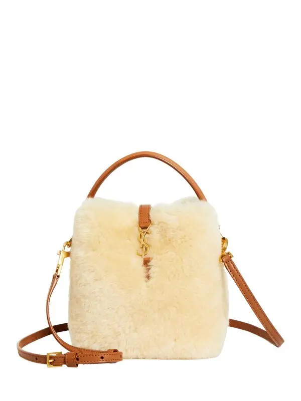 Saint Laurent Mini Le 37 Genuine Shearling Bucket Bag - Cream Beige/brick