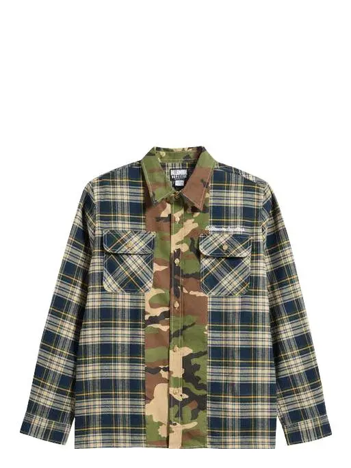 BILLIONAIRE BOYS CLUB Bb Wanderlust Plaid & Camo Cotton Button-up Shirt - Cypress