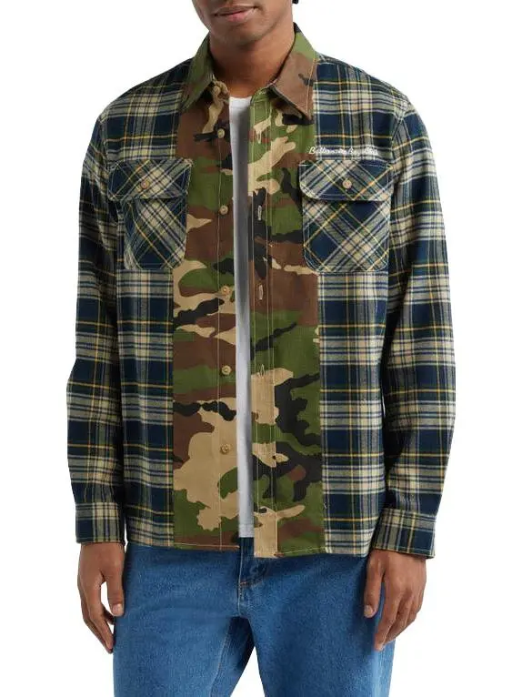 BILLIONAIRE BOYS CLUB Bb Wanderlust Plaid & Camo Cotton Button-up Shirt - Cypress