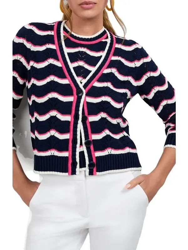 Trina Turk Alessia Wavy Striped Cardigan - Ink Multi