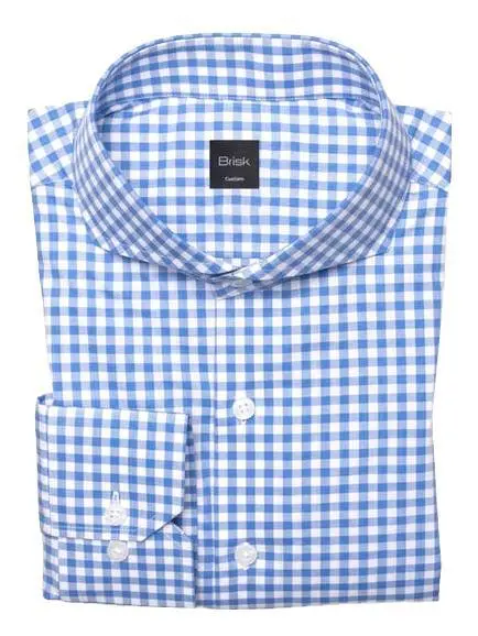 BRISK Pima Cutaway Extreme Collar Cotton Shirt - Sky Blue Gingham