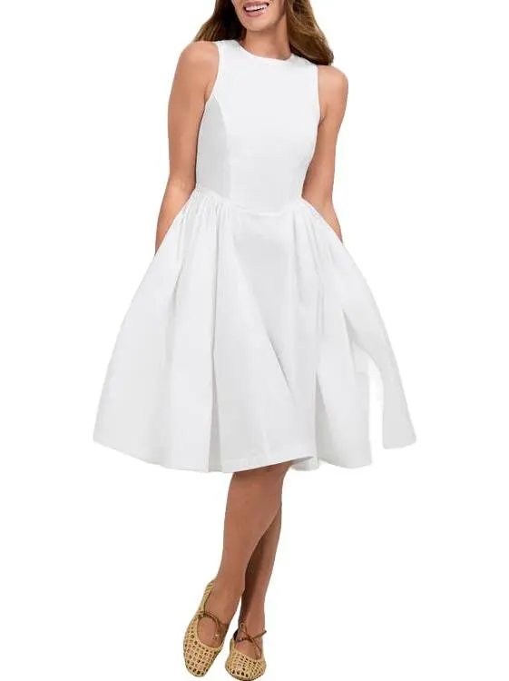 Trina Turk Lombardy Fit & Flare Stretch Cotton Dress - White