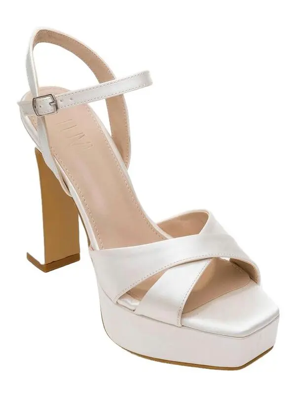 PROLOGUE SHOES Yulia Cross-strap Platform Heel Sandal - Ivory Satin