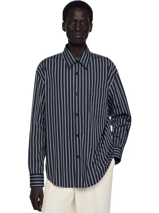 Sandro Striped Cotton Shirt - Marine/blanc