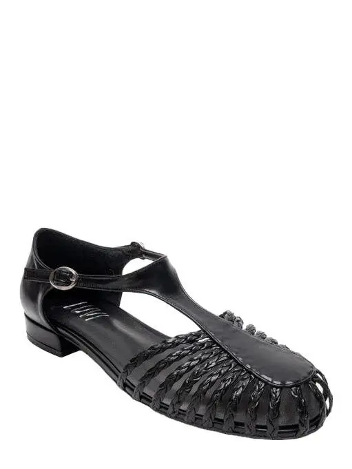PROLOGUE SHOES Woven T-strap Sandal - Black