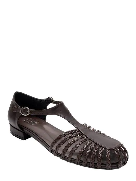 PROLOGUE SHOES Woven T-strap Sandal - Brown