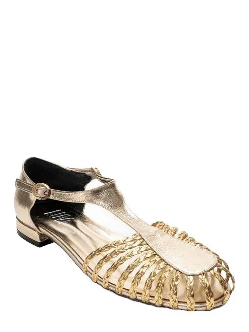 PROLOGUE SHOES Woven T-strap Sandal - Gold