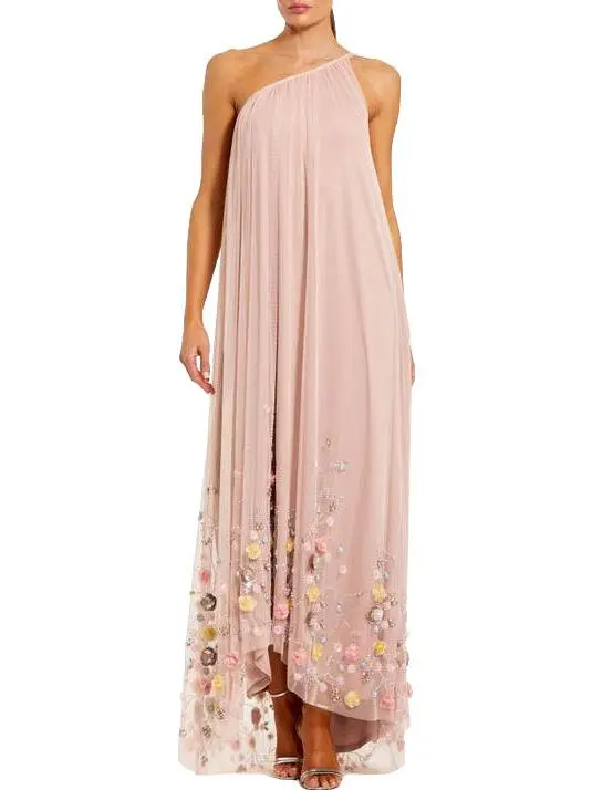 Mac Duggal One-shoulder Embellished High-low Gown - Rose