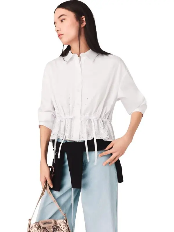 Maje Cotton Shirt With Rhinestones - White
