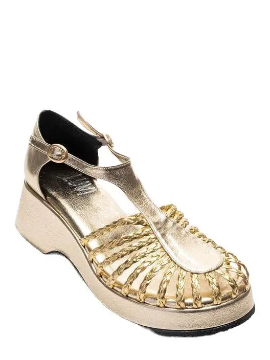 PROLOGUE SHOES Barry Woven Wedge Sandal - Gold