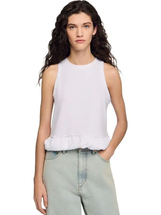 Sandro Ruffle Hem Cotton Top - White