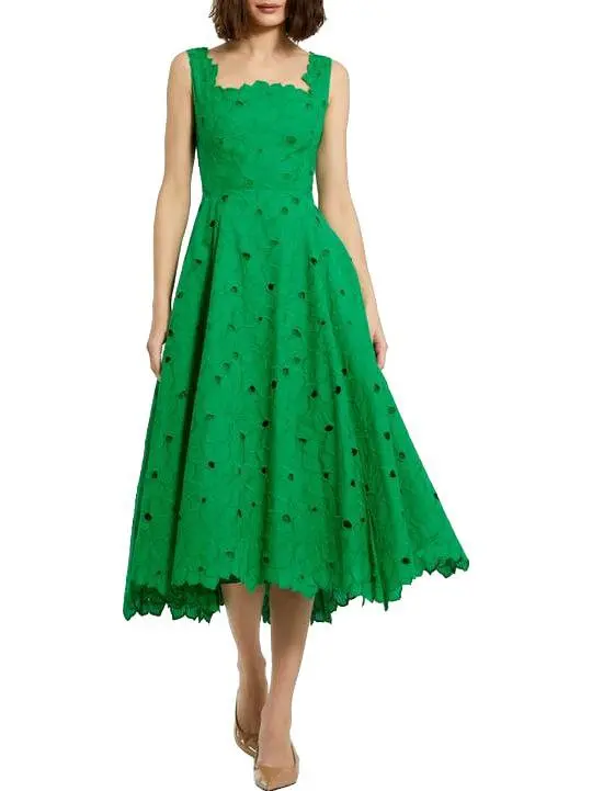 Mac Duggal Embroidered Floral A-line Midi Dress - Spring Green