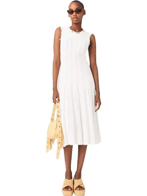 Maje Knit Maxi Dress With Gold Charms - White