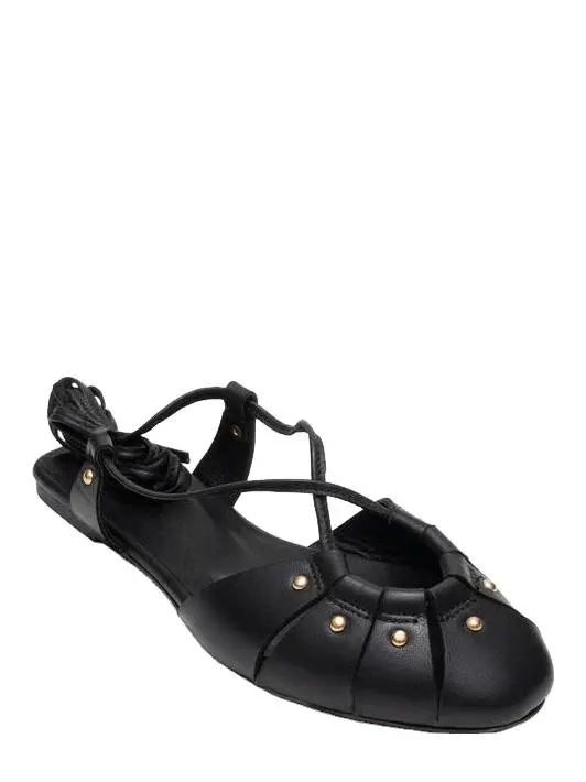 FOREVER & ALWAYS SHOES Daria Leather Lace-up Sandal - Black
