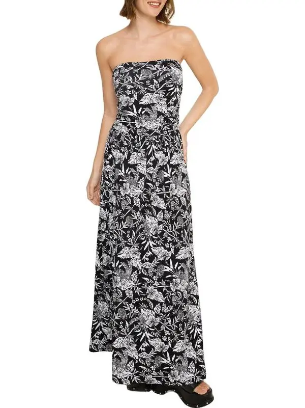 LASCANA Strapless Bandeau Maxi Dress - Black & White