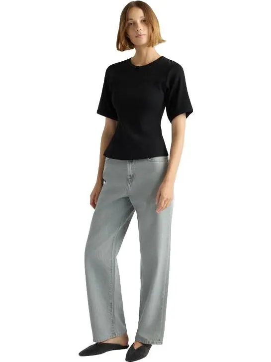 Modern Citizen Reanne Ribbed Sculpted Crew-neck Tee - Black