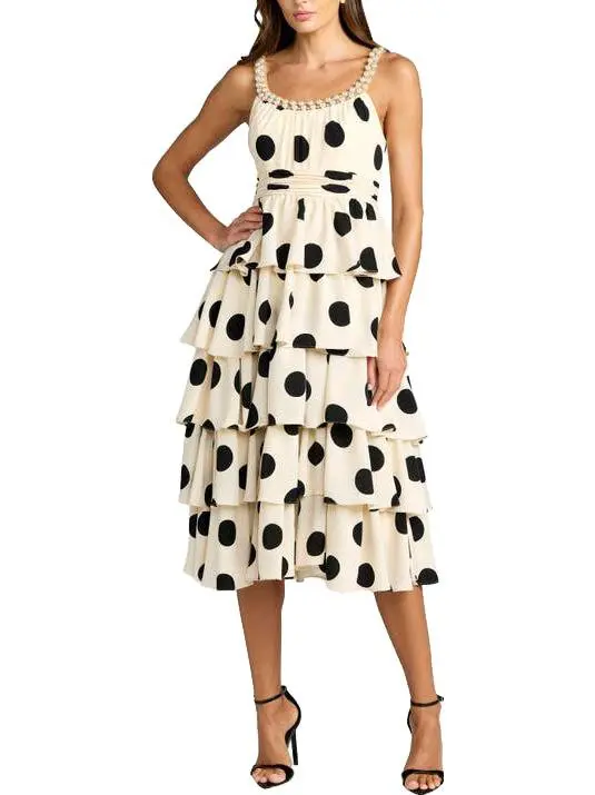 Mac Duggal Polka Dot Charmeuse Midi Dress - Black Ivory