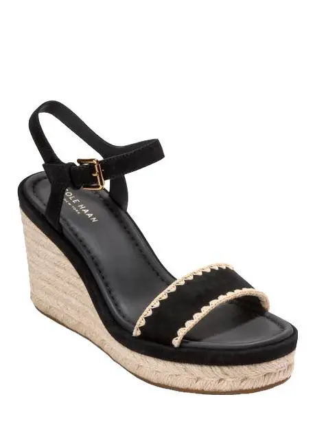 Cole Haan Asbury Cloudfeel Espadrille Wedge - Black Suede/natural Raffia