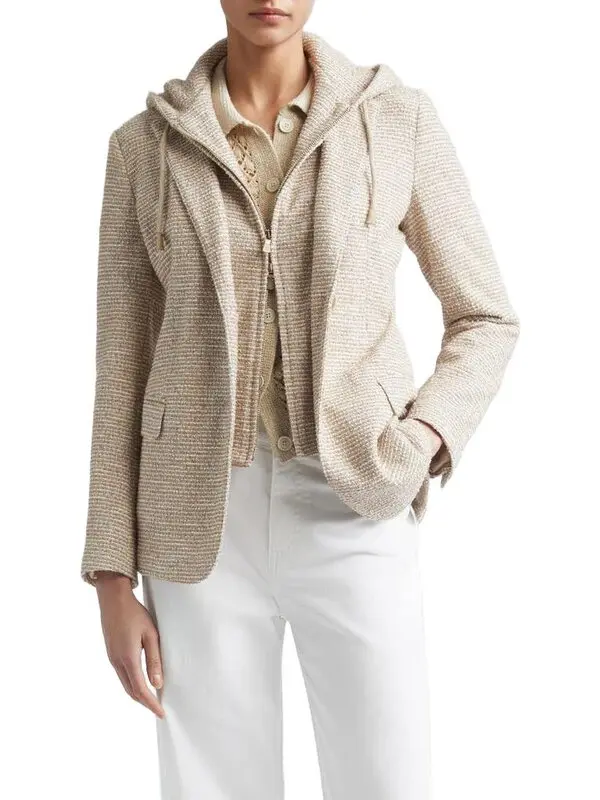 Eleventy Knit Blazer With Hooded Bib - Taupe Cognac