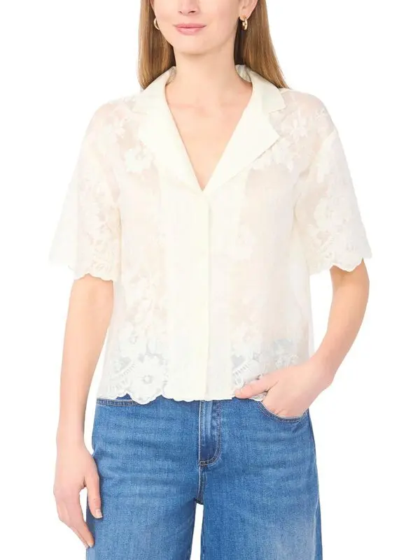 Vince Camuto Sheer Floral Camp Shirt - New Ivory