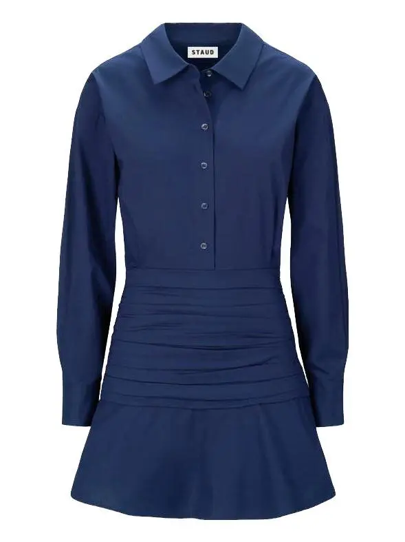 Staud Indya Long Sleeve Mini Shirtdress - Navy