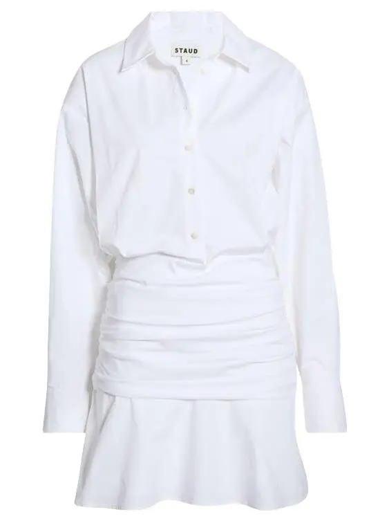 Staud Indya Long Sleeve Mini Shirtdress - White