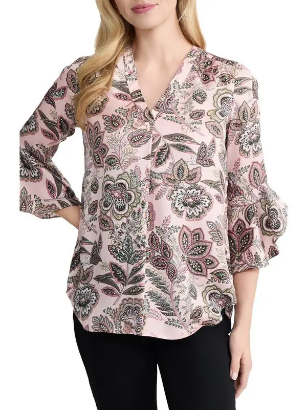 Jones New York Floral Flutter-sleeve Button-up Shirt - Petal Pink Multi