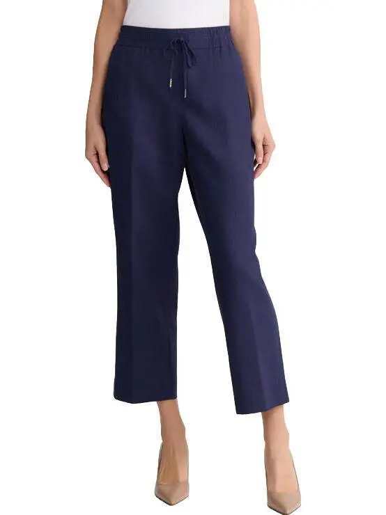 Jones New York Drawstring Waist Linen-blend Pants - Pacific Navy