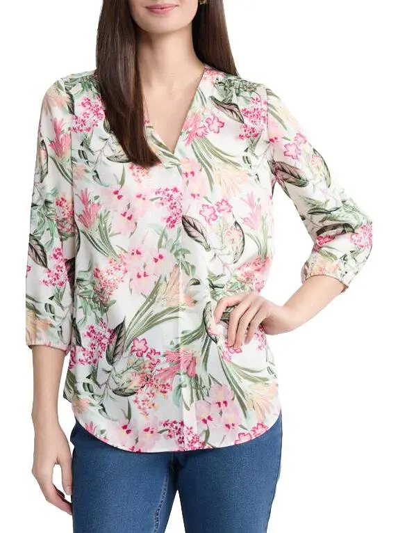 Jones New York Floral V-neck Tunic - White Sand Multi