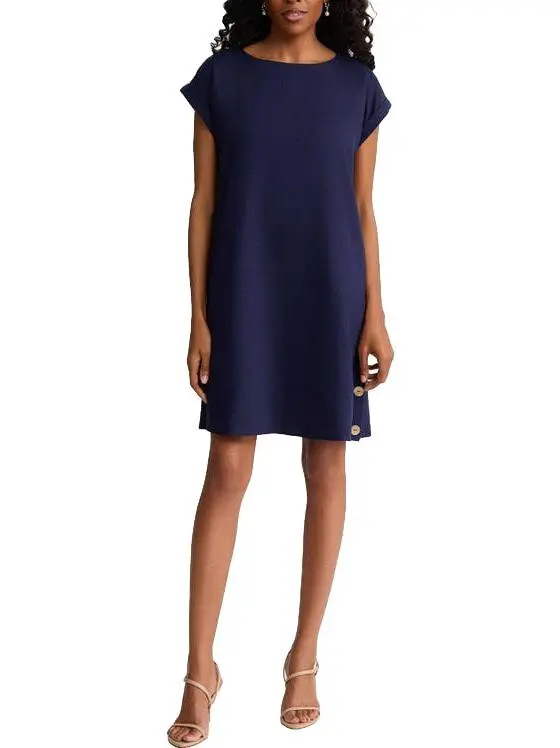 Jones New York Side Button Linen Blend Shift Dress - Pacific Navy