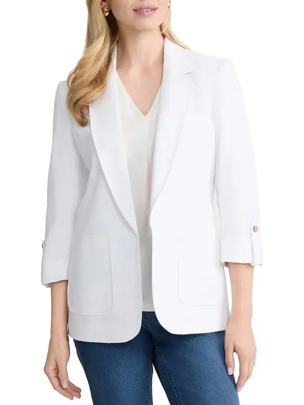 Jones New York Linen-blend Open-front Blazer - Natural White
