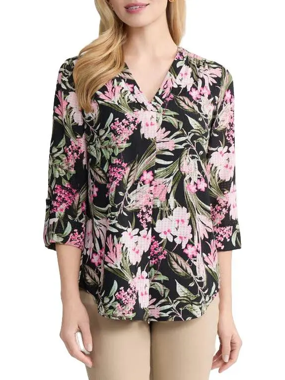Jones New York Floral Roll-sleeve Tunic - Jones Black Multi