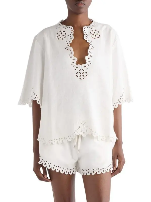 Isabel Marant Shana Eyelet Embroidered Cotton Tunic - White