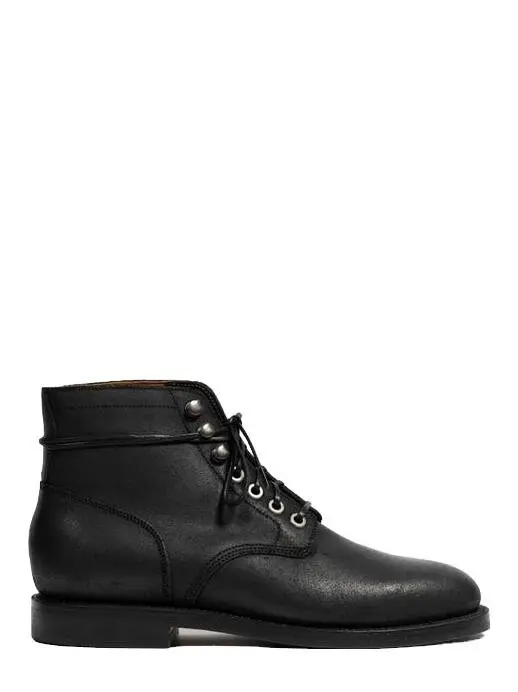 GRANT STONE Nora Lace-up Boots - Black Waxed Commander