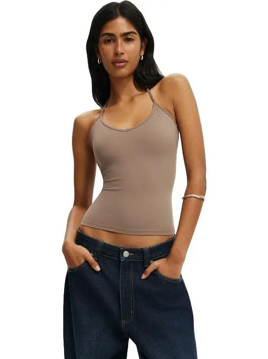 COTTON ON Hold Me Tie Halter - Washed Mocha