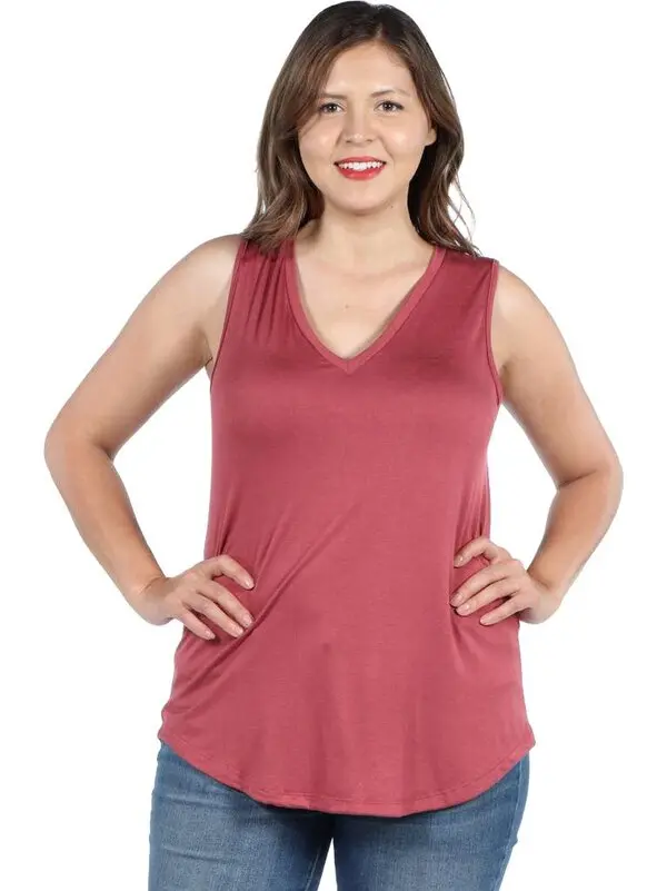 24SEVEN COMFORT APPAREL V-neck Sleeveless Top - Cinnamon