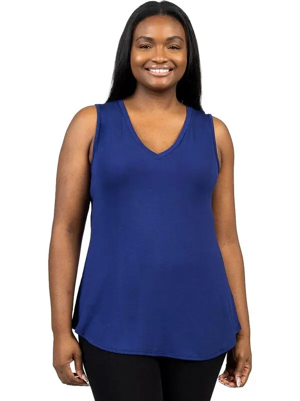 24SEVEN COMFORT APPAREL V-neck Sleeveless Top - Navy