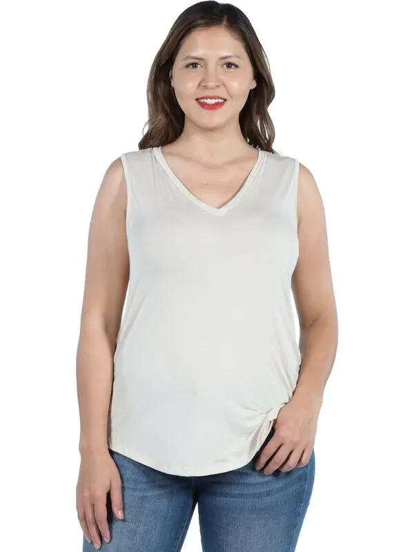 24SEVEN COMFORT APPAREL V-neck Sleeveless Top - Nude