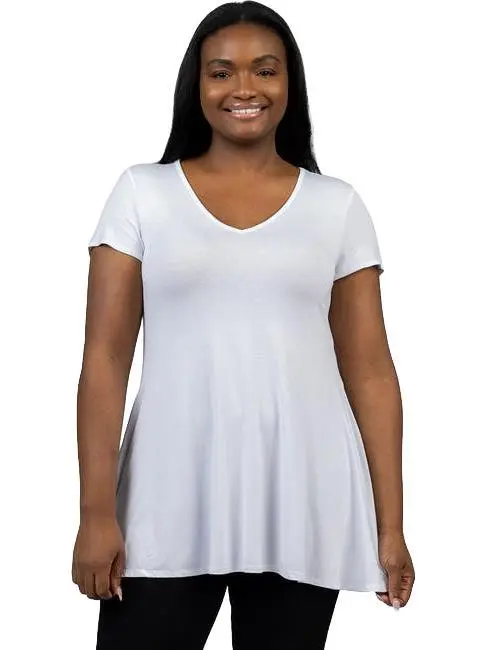 24SEVEN COMFORT APPAREL Short Sleeve V-neck Tunic T-shirt - White
