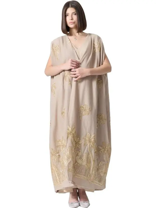 LE FAFO Luna Embroidered Linen Kaftan Set - Beige