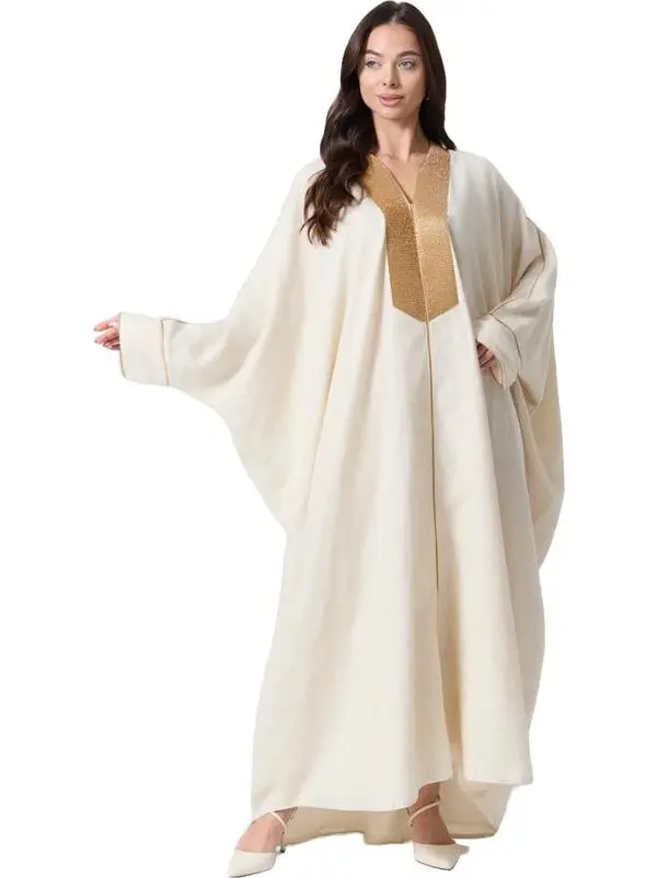 LE FAFO Luna Rhinestone Bisht Kaftan - Beige