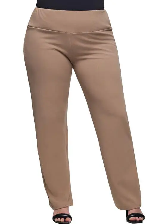 24SEVEN COMFORT APPAREL High Waist Straight Leg Stretch Pants - Mocha