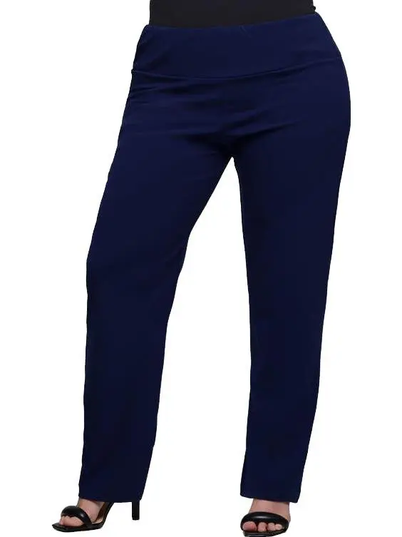 24SEVEN COMFORT APPAREL High Waist Straight Leg Stretch Pants - Navy