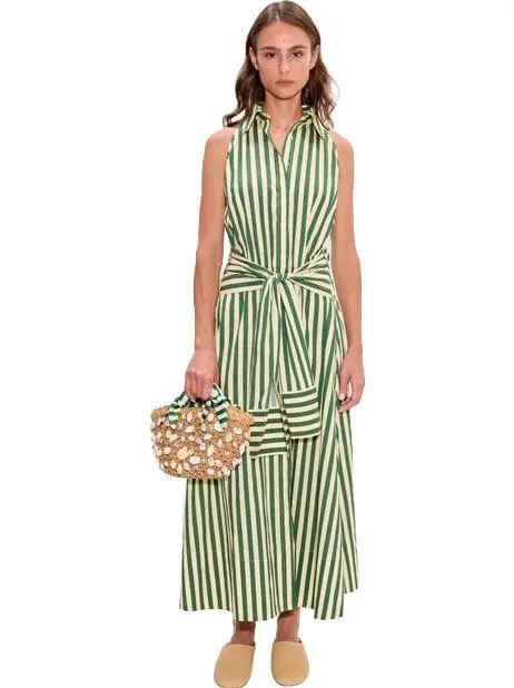 SIMONMILLER Inna Sleeveless Poplin Maxi Shirt Dress - Gummy Green/ecru