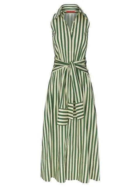 SIMONMILLER Inna Sleeveless Poplin Maxi Shirt Dress - Gummy Green/ecru