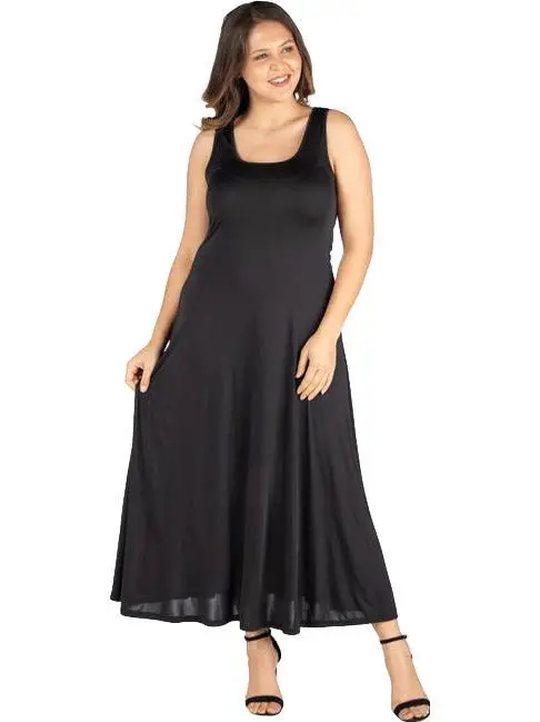 24SEVEN COMFORT APPAREL Scoop Neck Tank A-line Maxi Dress - Black